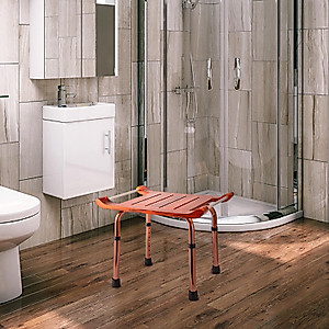 Teak Shower Bench Stool Chair Seat with Handles, Shower Benches Stool Chair Seat for Inside Shower, Height Adjustable Waterproof for Adults Elderly