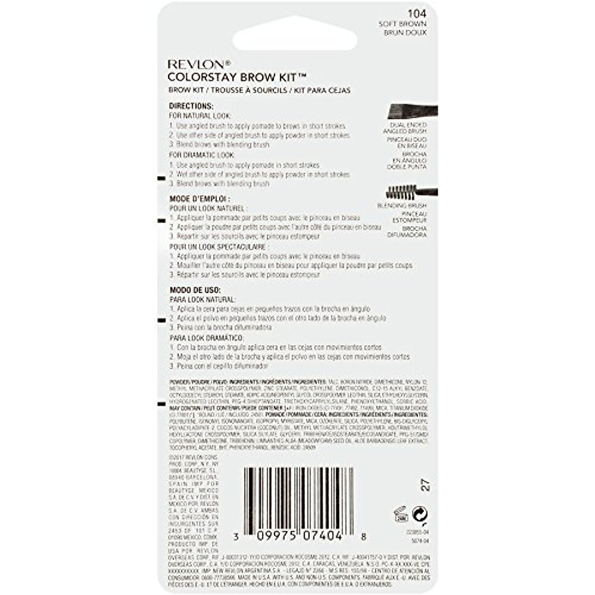 Eyebrow Kit by Revlon, ColorStay Brow Kit Eye Makeup with Longwearing Brow Powder, Pomade, Spoolie & Angled Brush Tip, 104 Soft Brown, 0.08 Oz