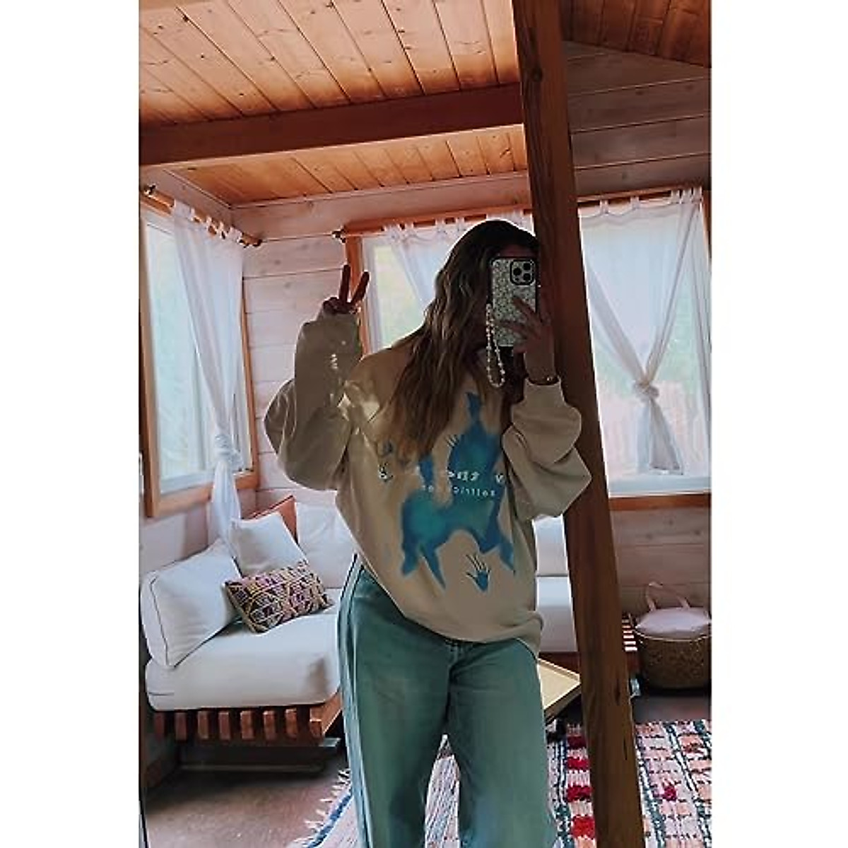 Aelfric Eden Mens Vintage Bone Printed Hoodie Sweatshirt Casual Oversized Long Sleeve Streetwear Hiphop Hooded Pullover