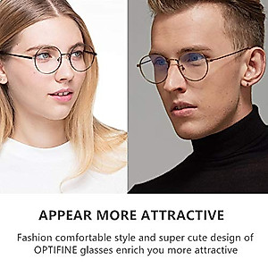 Optifine Blue Light Blocking Glasses Women Men Round Computer Reading Metal Eyeglasses Frame (0 Non Prescription, A. Black Gold)