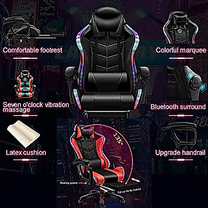 BOYIDAI Gaming Chair with Footrest, Ergonomic Gaming Chair with Speakers and LED Light High Back Massage Video Game Chairs Pu Leather Comfortable Computer Office Chair (Color : Red+Black)