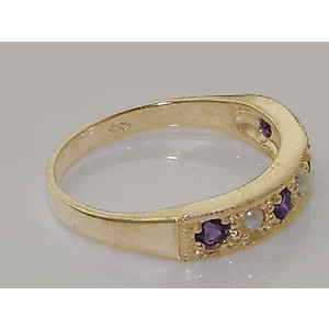 LetsBuyGold Solid 10k .417 Yellow Gold Cultured Pearl and Amethyst Womens Band Ring - Sizes 4 to 12 Available