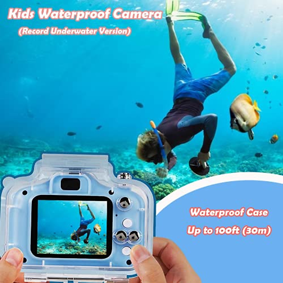 BKMLSR Kids Video Camera Waterproof 1080P HD 12MP Digital Children Action Cameras Toddler Camcorder with 32GB Card for 3-12 Years Old Girls Boys Christmas Birthday Gifts - Blue