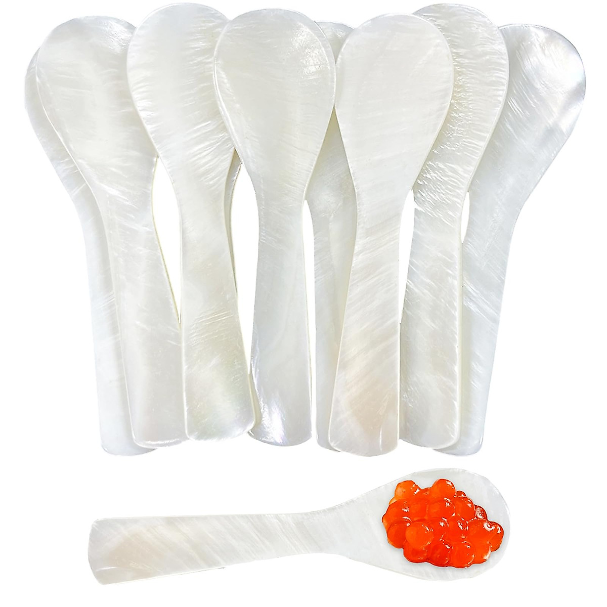 PETIT MANON 10PCS Caviar Spoons Mother Of Pearl Caviar Spoons W Round Handle, Handmade Pearl Spoon Shell Spoon for Caviar, Egg, Coffee, Ice Cream, Restaurant Serving (White,2.87 Inch)