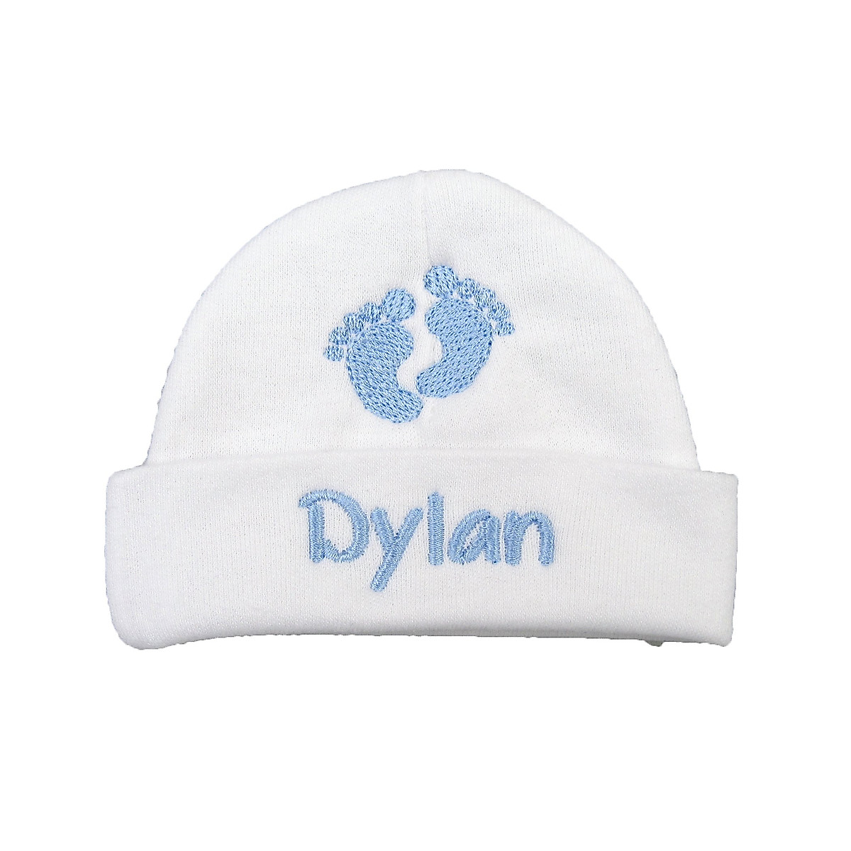 Ava's Miracles Personalized Baby Boy Hat with Embroidered Footprints (Newborn) White