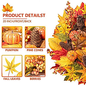 Rocinha Fall Wreath, 20inch Autumn Wreath for Front Door Outside Ideal for Autumn & Halloween & Thanksgiving Day