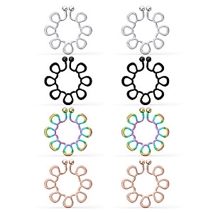 Ftovosyo 4 Pairs Adjustable Fake Nipple Rings Stainless Steel Non-Piercing Nipplerings for Women Faux Nipple Piercing Clip On Nipple Jewelry Silver-Tone Black Rainbow Rose Gold