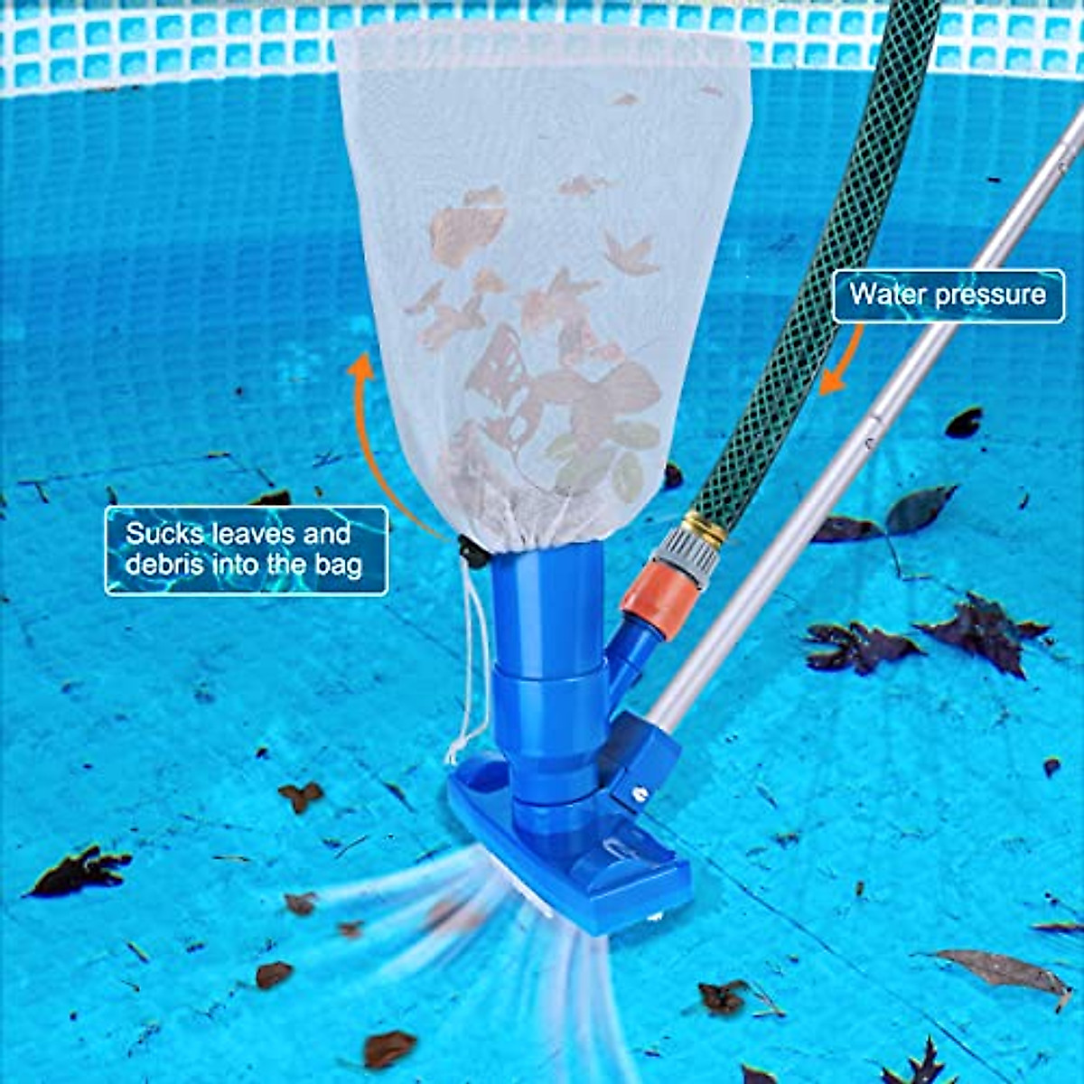 Bearbro Portable Swimming Pool Vacuum Jet Underwater Cleaner with 5-Section Pole Handheld Pool Leaf Vacuum Suction Head for Above Ground Pool Spa Pond Fountain and Hot Tub