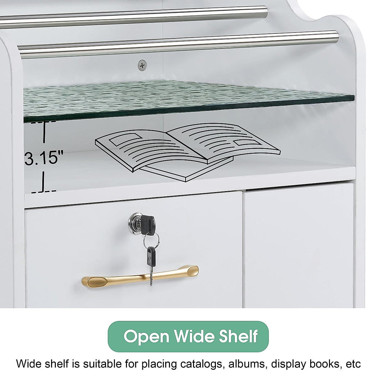 BarberPub Salon Cart with Storage Drawer Cabinet Barber Trolley with Wheels Rolling Salon Cart for Hair Stylist Beauty Organizer 2045 (White)