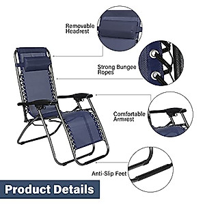 LUCKYERMORE 2-Pack Zero Gravity Chair Folding Lightweight Patio Lawn Recliners Heavy Duty Chaise Lounge Chairs, Blue