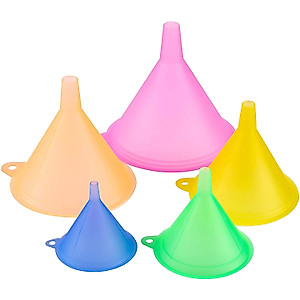 iSnuff Kitchen Funnel Set with 5 Sizes, Small to Large Plastic Cooking Funnel with Narrow Spout for Filling Bottles, Jars, Bowls, Spices, Powder Funnels, Essential Oils