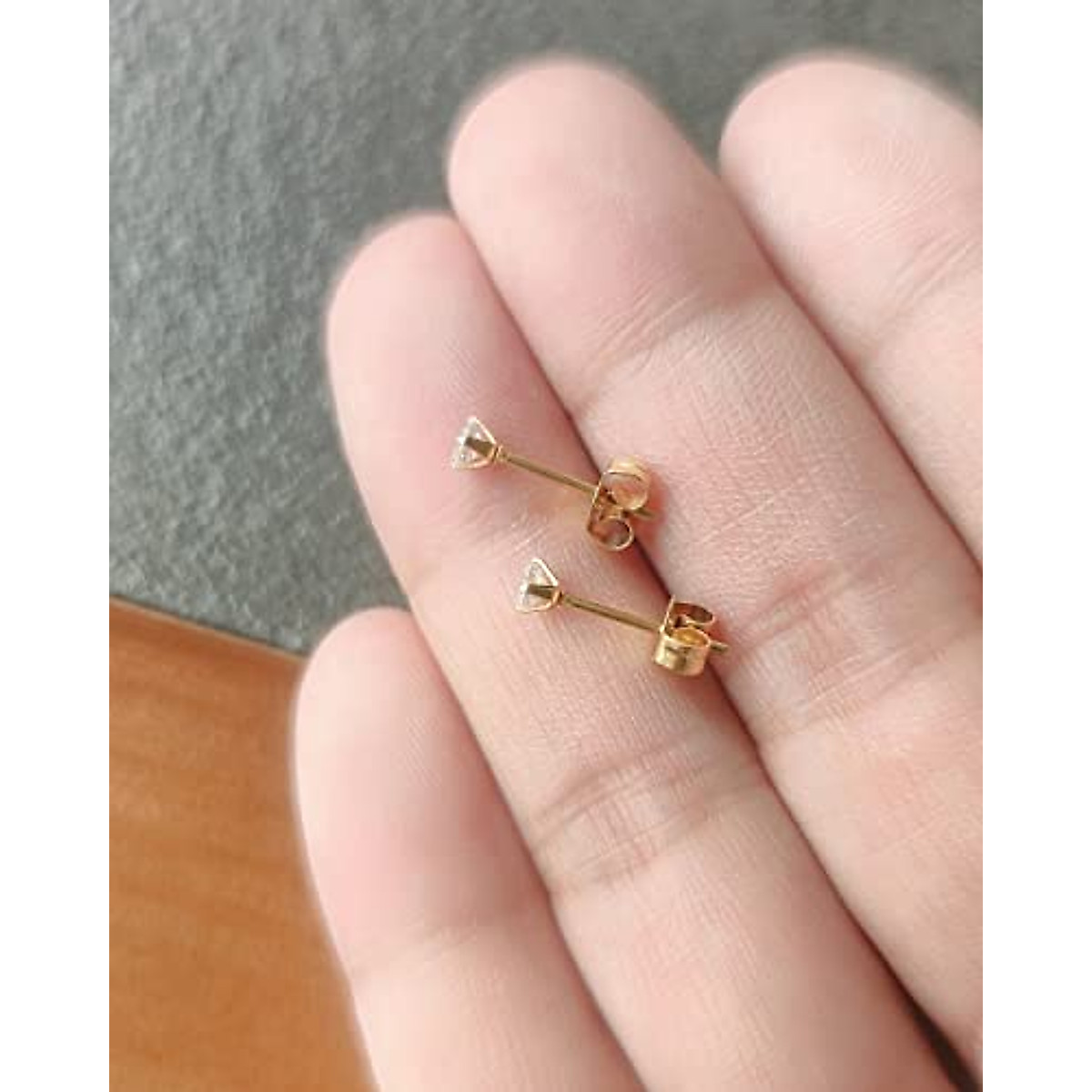3MM Cubic Zirconia CZ Stud Earrings Gold: 14K Plated 20G Tiny Stud Earrings Set - Cartilage Helix 2-nd 3-rd Hole Small Multiple Piercing Jewelry Hypoallergenic Post Earring, Pack of 6 Pair