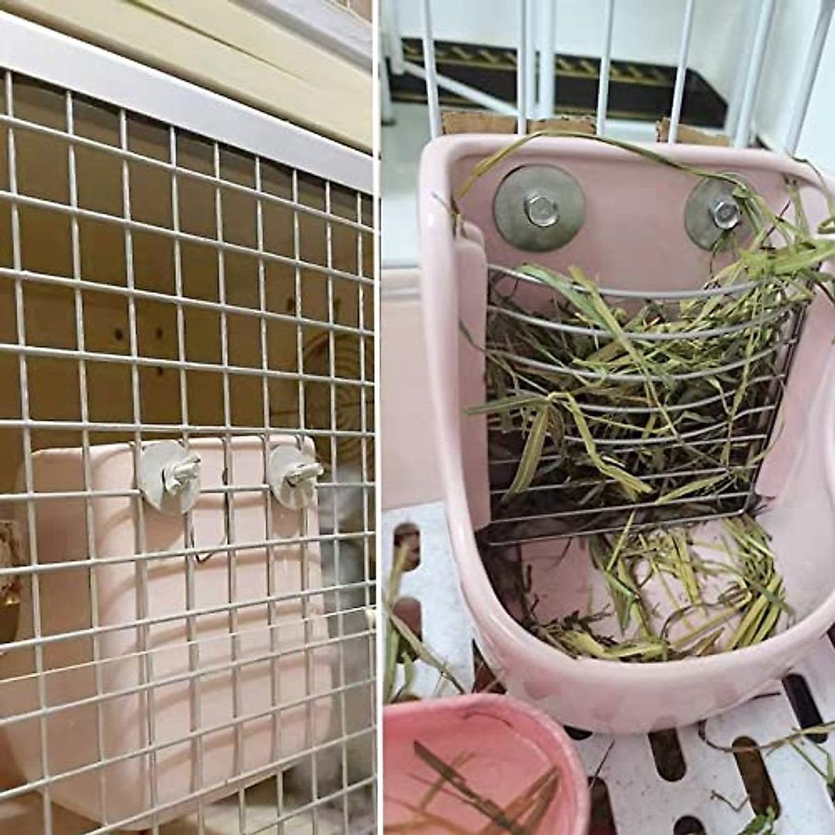 kathson Rabbit Hay Feeders Ceramic Food Bowl Rack Bunny Water Bottles Dispenser Small Animal Chew Twist for Rabbit Guinea Pig Chinchillas Hamsters