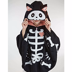 haikyuu Women Halloween Skeleton Cat Cape Skull Cosplay Cloak With Tail Onesie Kigurumi Fleece Hooded Poncho Cosplay Party Comic Con (large)