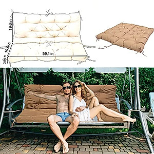 Mrzneaoch Porch Swing Cushion with Backrest and Ties 3 Seat Swing Cushion Replacement Thicken 4" Outdoor Swing Cushions for Outdoor Cushions for Patio Furniture (60 * 40 * 4 inch)