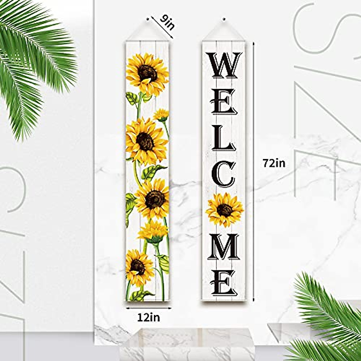 Sunflower Hanging Banners Spring Welcome Porch Banners Flags Fall Door Banners Flag Summer Hanging Banner for Front Door Garden Home Yard Sunflower Party Decorations(White Background)