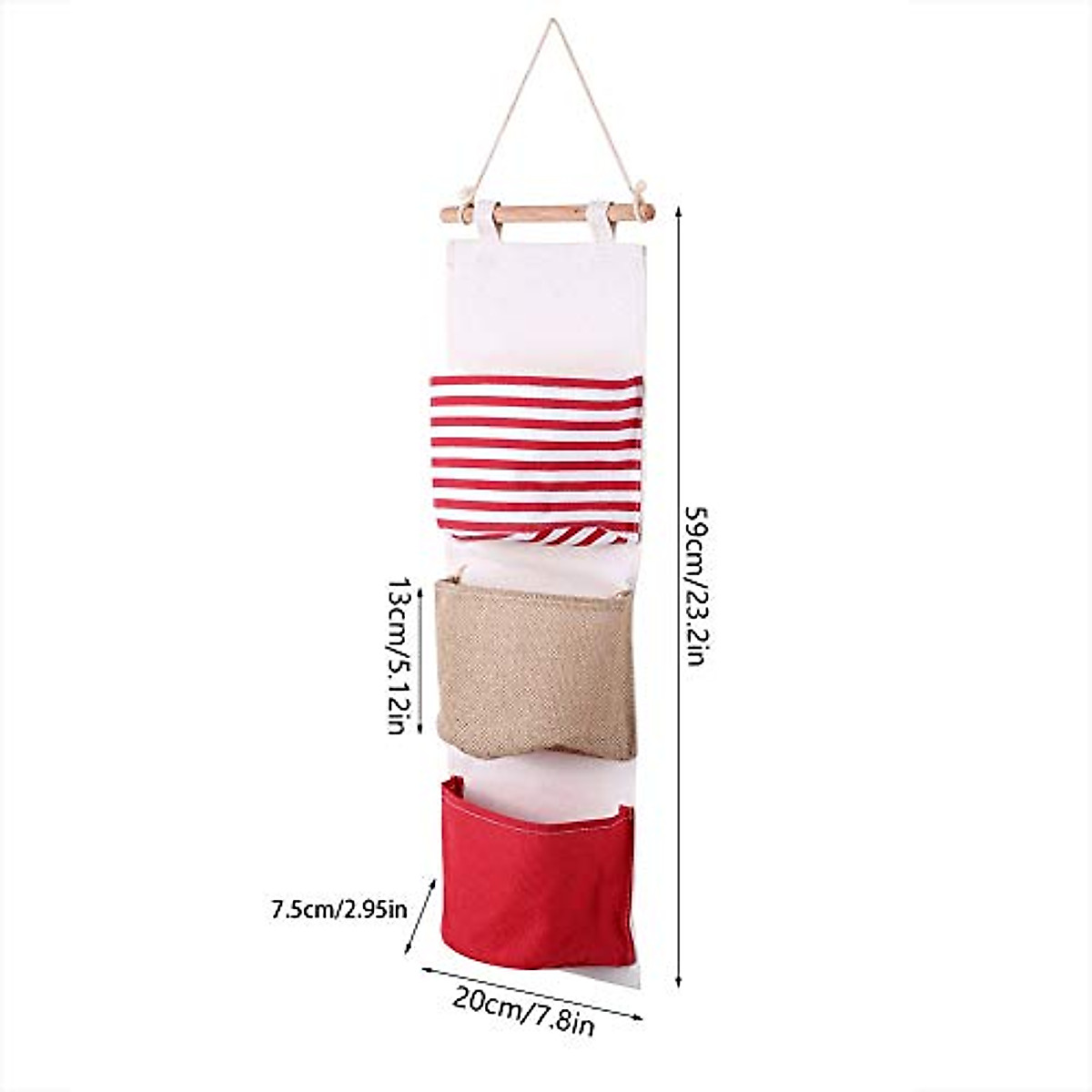 Hztyyier 3 Pockets Linen Storage Bag Hanging Door Closet Organizer Decoration for Room(Red)