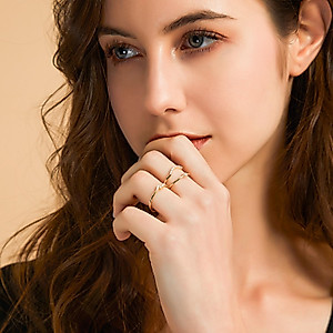 Mameloly 1.5mm 925 Sterling Silver 14K Gold Plated CZ Wedding Bands for Women Dainty Stackable Cubic Zirconia Engagement Rings for Her Size 7