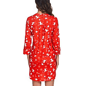 Ekouaer Nightshirts for Women Sleepwear Cotton Button Up Nightgowns Christmas Soft Pajamas Dress