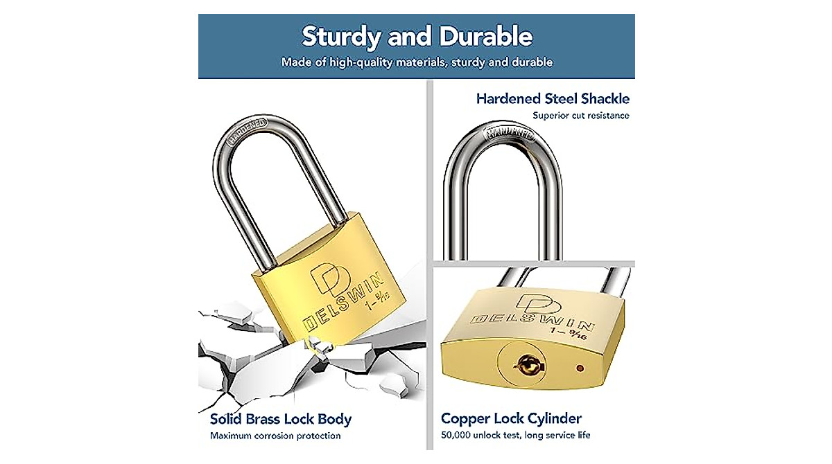 DELSWIN Heavy Duty Brass Padlocks with Same Keys