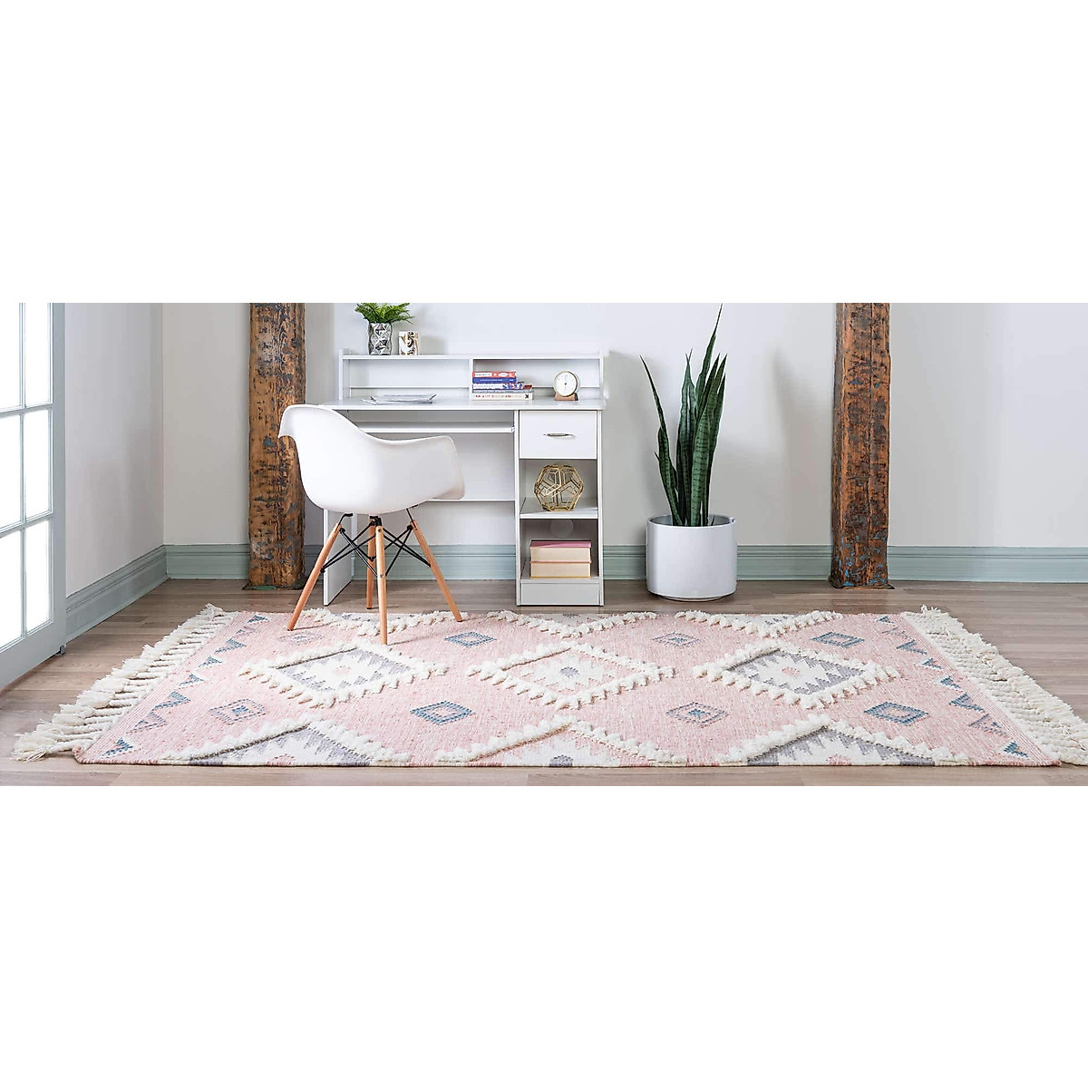 Unique Loom Mesa Collection Area Rug - Papago (8' x 11' Rectangle, Pink/ Cream)