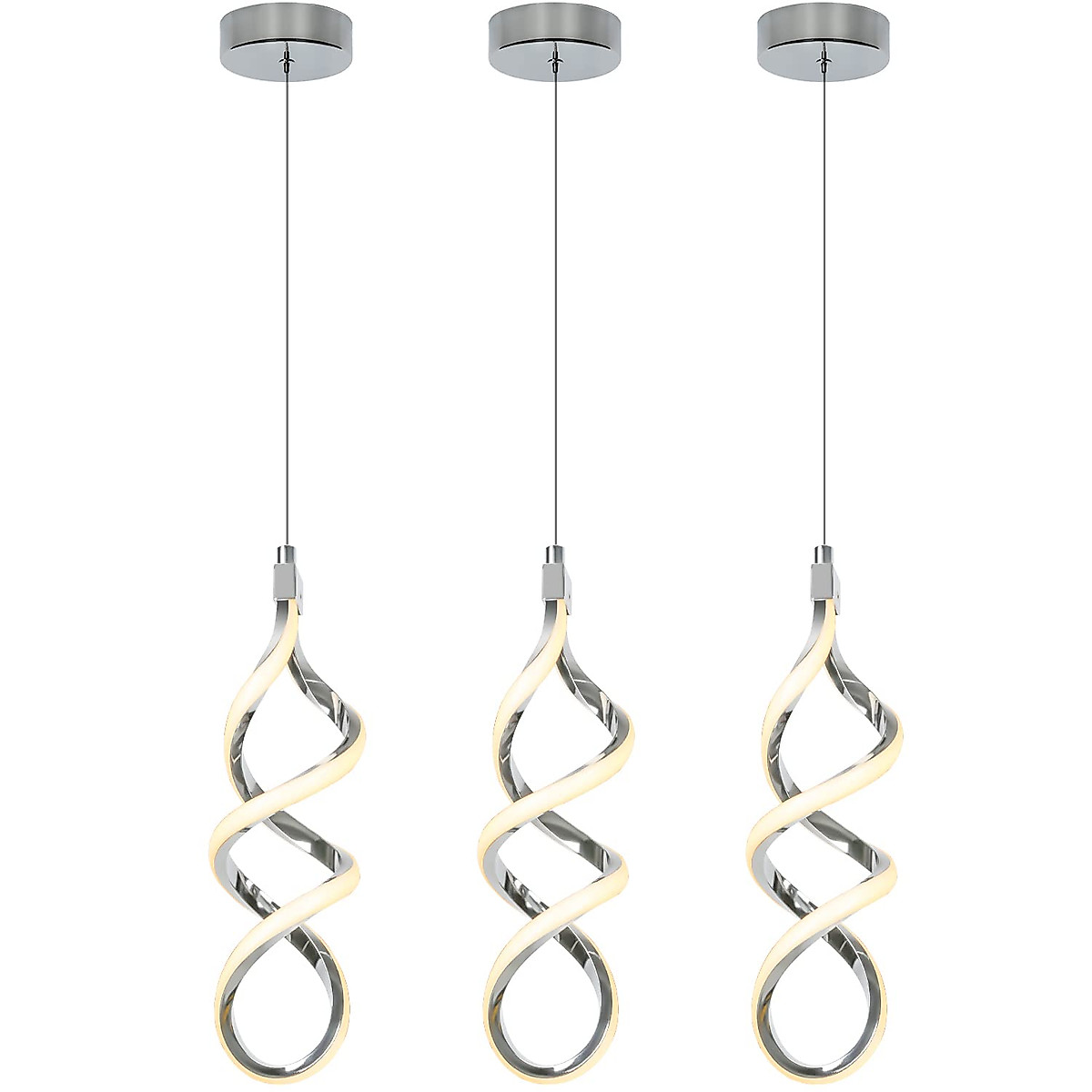 Pendant Light, Integrated LED Kitchen Lighting, 12.5W(40 Watt Equivalent), CRI 90+, with Chromed Finished, ETL Listed, Ceiling Pendant Light Fixture for Kitchen Island Restaurant Kitchen Sink, 3 Pack