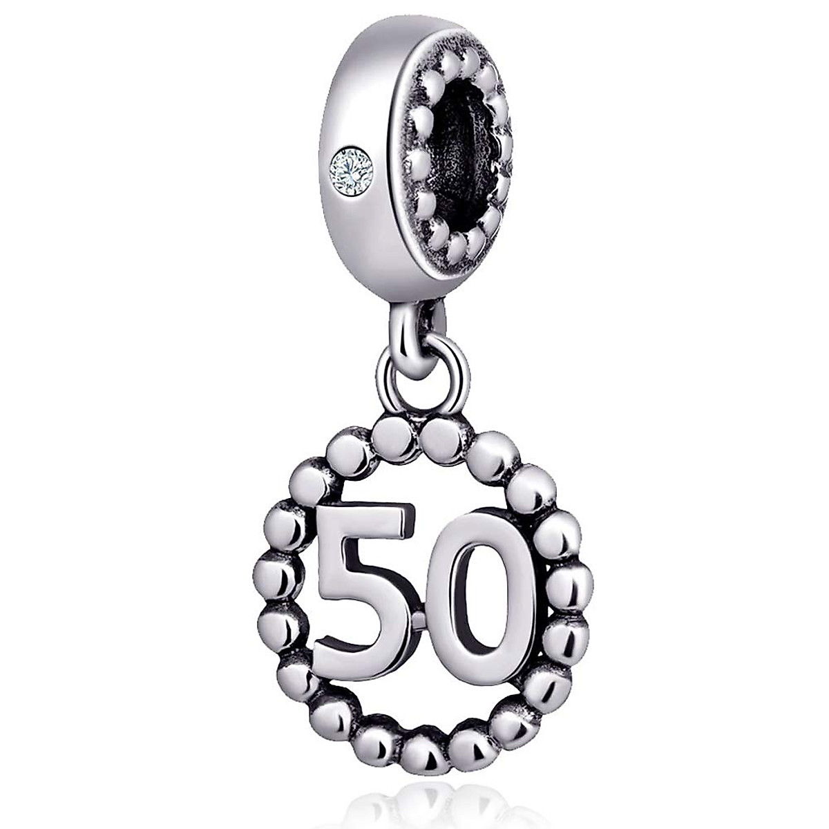 50 Anniversary Birthday Number Charms for Pandora Charm Bracelet, 925 Sterling Silver 50th Milestone Beads Inlay CZ Birthstone Dangle Pendant, Gifts for Mother/Wife/Family