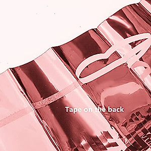 2 Pcs 3.2ft x 8.2ft Shiny Rose Gold Metallic Tinsel Foil Fringe Curtains Photo Booth Backdrop for Birthday Wedding Holiday Celebration Bachelorette Party Decorations (Rose Gold)