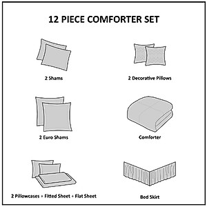 Madison Park Aubrey Cozy Comforter Set, Faux Silk Jacquard Paisley Design - All Season Down Alternative Bedding Layer with Bedskirt, Decorative Pillow, Queen, Navy 12 Piece