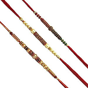 Set of 3 Rakhi for Brother Beds Multicolor Thread Mauli Bracelet Friendship Band for Festive Pooja Raksha bandan Bhai Bhaiya Bro Sister Wristbands Handmade for Men and Boys