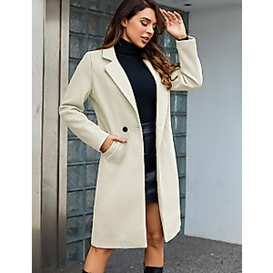 Tanming Women's Notch Lapel Double Breasted Wool Blend Mid Long Pea Trench Coat (Beige-L)