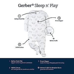 Gerber Unisex Baby 4 Pack Sleep 'N Play Footie Animals Green 0-3 Months