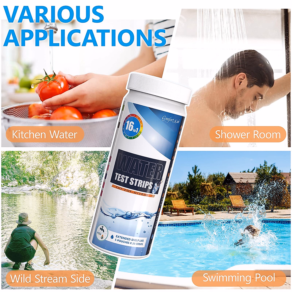 17 in 1 Water Testing Kits for Drinking Water - Water Test Kit - Tap Well Home Water Quality Test - 100 Strips + 2 Bacteria Tests - Easy Testing for pH Lead Hardness Iron Copper E.coli and More!