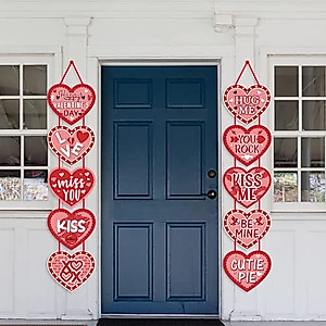 Valentines Decorations Heart Banners, Valentine Day Door Porch Signs Heart Love Hangings Wall Decor, Pink Red Romantic Conversation Party Supplies (Pink)