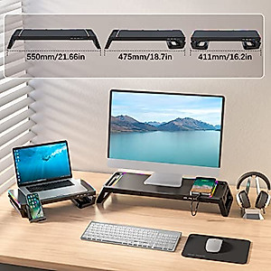MOOJAY Monitor Stand Riser for Desk RGB Gaming Lights with USB 3.0 & 2.0 Hub, Foldable Computer Monitor Stand with Storage Drawer, Phone Holder, Desk Organizer and Pen Tray for PC/iMac