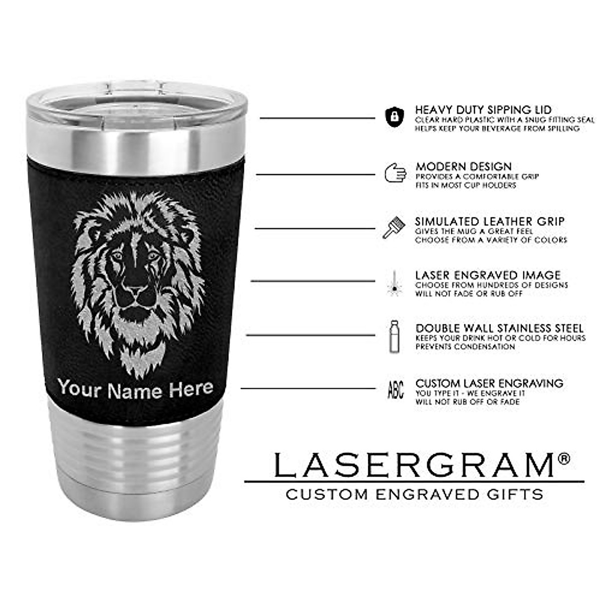 LaserGram 20oz Vacuum Insulated Tumbler Mug, Hair Stylist, Personalized Engraving Included (Faux Leather, Black)