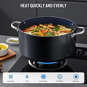 Induction Cookware Set 6-Piece, Stackable Kitchen Cooking Pots Set, 6qt 4.8qt & 2qt Pots with Lids, Dishwasher Safe & Oven Safe, Compatible with All Stoves, Black