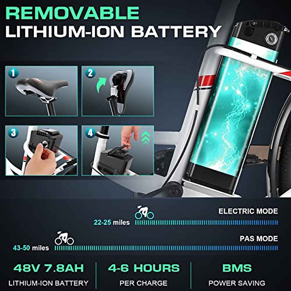 Vivi Electric Bike, 26" Electric Cruiser Bike 500W Ebike Electric Bike for Adults, Removable Battery, Professional 7 Speed E-Bike, Electric City Commuter Bicycle