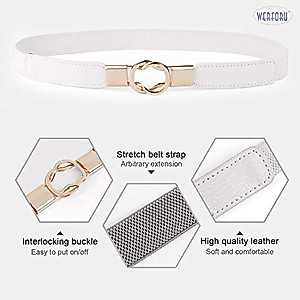 WERFORU Women Skinny Belt for Dresses Retro Stretch Ladies Waist Belt Plus Size Set of 4 (Fits Waist 22"-29", a-black+brown+white+gray)