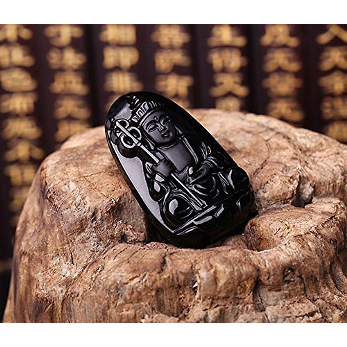 Ksitigarbha Natural Obsidian Amulet Pendants