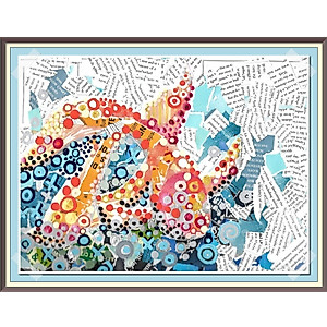 Funky Koi Fish Collage Wall Art Decor recycled upcycled magazines artwork fishy pond outsider surreal paintings unique mixed media acrylics watercolors pointillism layers texture Mod Podge modern 9x12