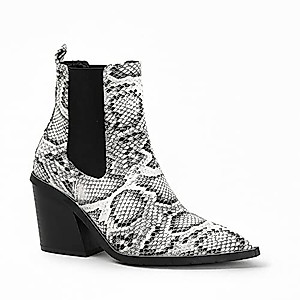 Guldnds Wommen Boots Winter Fashion Comfortable Snake Print Pointed Toe Chunky Heel Zipper Women Cowboy Boots Leather