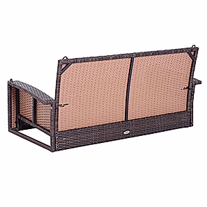 Outsunny 2 Person Wicker Hanging Swing Bench, Front Porch Swing Outdoor Chair with Cushions 550 lbs. Weight Capacity for Backyard, Garden, Cream White