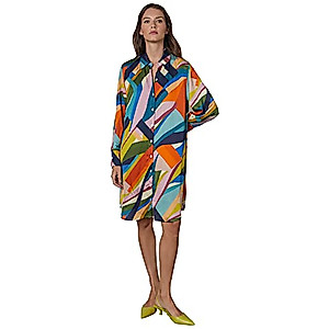 VELVET BY GRAHAM & SPENCER Women's Ayleen Picasso Print Button Up Dress, Multi, L