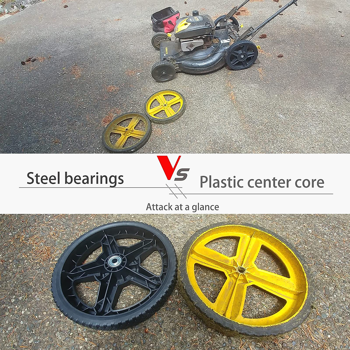 7 Inch Lawn Mower Wheels (2-pack) Fits Most Standard push Lawn Mowers, Inner and outer bearing structure - Includes Bolts, Nuts (Also available in 6~14-inch wheels)