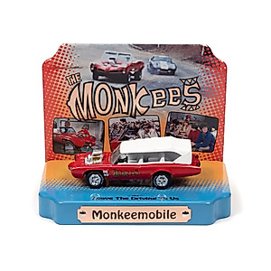 Monkeemobile Red with White Top and Interior The Monkees with Collectible Tin Display Silver Screen Machines Series 1/64 Diecast Model Car by Johnny Lightning JLDR018-JLSP333