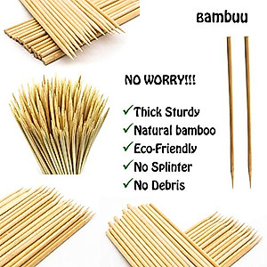 BAMBUU | Bamboo Skewers 12Inch | (More Sizes: 6”/10”/12”) | Thick Sturdy Φ=0.16inch (4mm)-100pcs | Natural Bamboo Sticks | Wooden Skewers