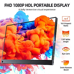 UPERFECT Portable Monitor 15.6 inch, 1080P FHD USB-C Portable Laptop Monitor HDMI Travel Monitor w/VESA & Smart Case, Matte IPS Display Eye Care External Screen for Switch/PS5/PC/Phone