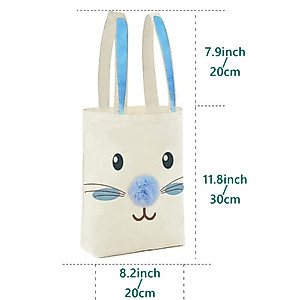 ATFUNSHOP 2 Pcs Easter Canvas Tote Bag for Kids Reusable Large Easter Bunny Bags Baskets for Easter Egg Hunt Baby Shower Birthday Party Supplies (Blue)
