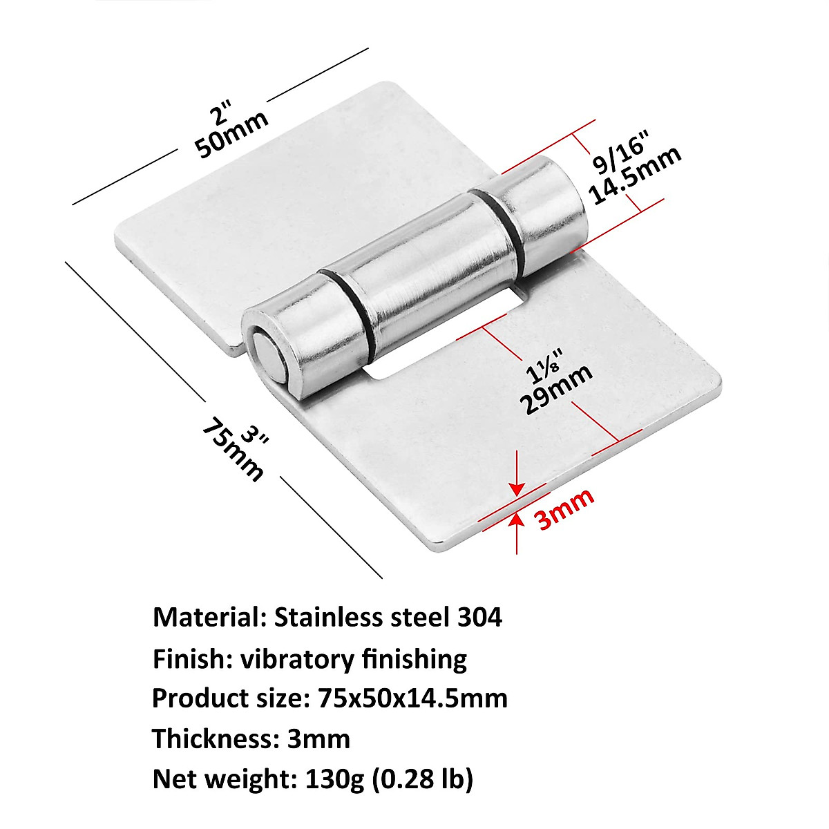 9 Pcs 3"x 2" Heavy Duty Weldable Door Hinges, 304 Stainless Steel Butt Hinge Design, for Metal Gate Windows, Swing Door, Safety Door, Thickness 3mm